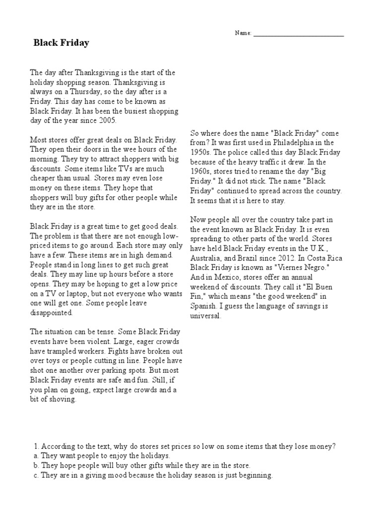 Nonfiction Reading Test Black Friday | PDF | Black Friday (Shopping)