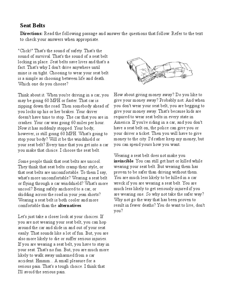 Nonfiction Reading Test Seat Belts | PDF | Seat Belt | Transport