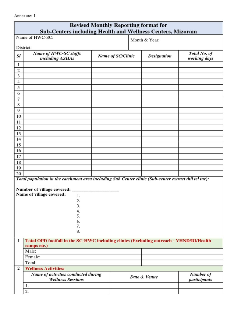 Monthly Reporting Format for HWC-SC | PDF | Dentistry | Health Sciences