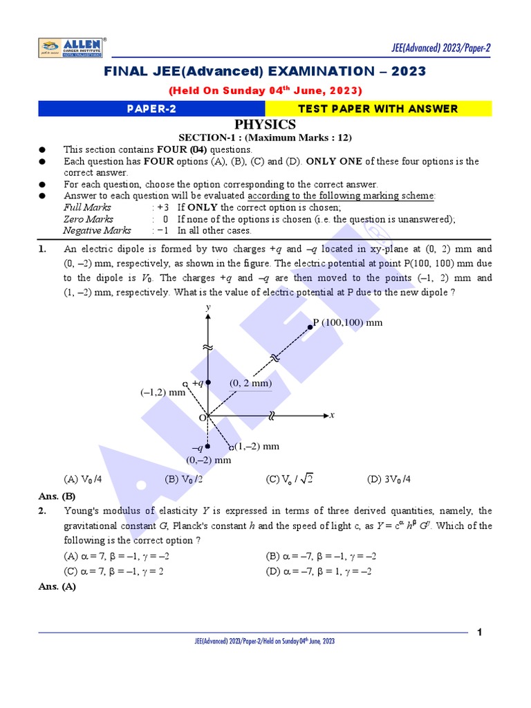 Paper 2 With Answer Physics | PDF | Gases | Pressure