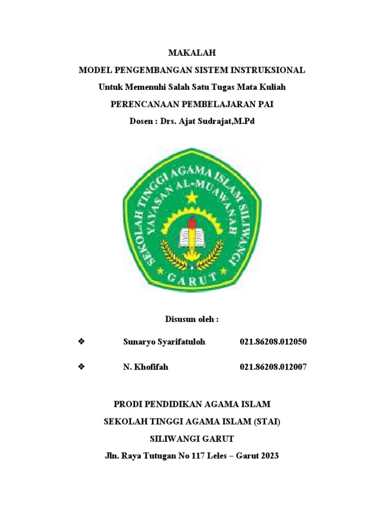 MAKALAH Perencanaan Pembelajaran Pai (Model Pengembng Sistem ...