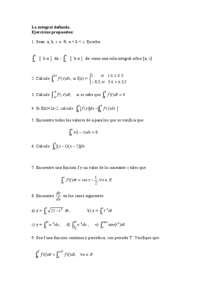 Ejercicios-Integral Definida | PDF