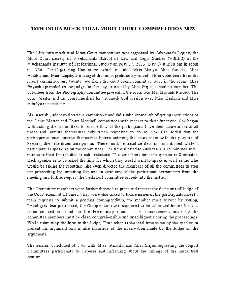 16TH INTRA MOCK TRIAL MOOT COURT CO Faha | PDF | Judge | Courts