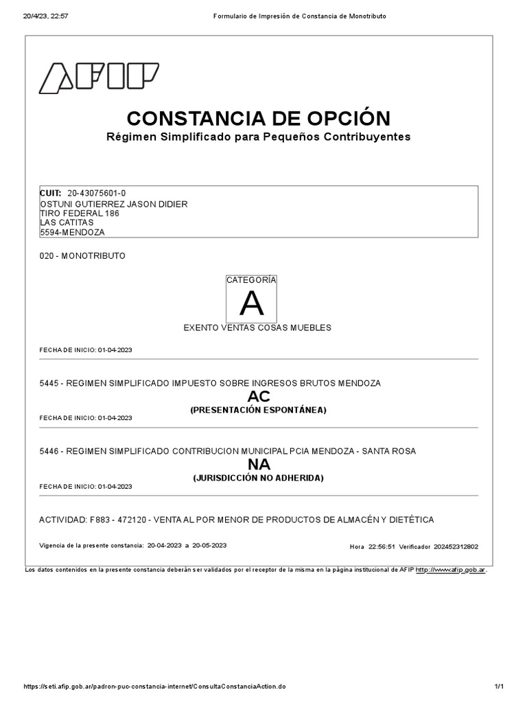 Constancia de Inscripción - AFIP - Administración Federal de Ingresos ...
