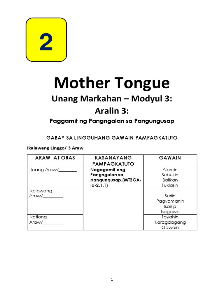 FINALmodule-3 - MotherTongue - Grade-2 - Quarter-1 - Aralin-3 - Week 2 ...