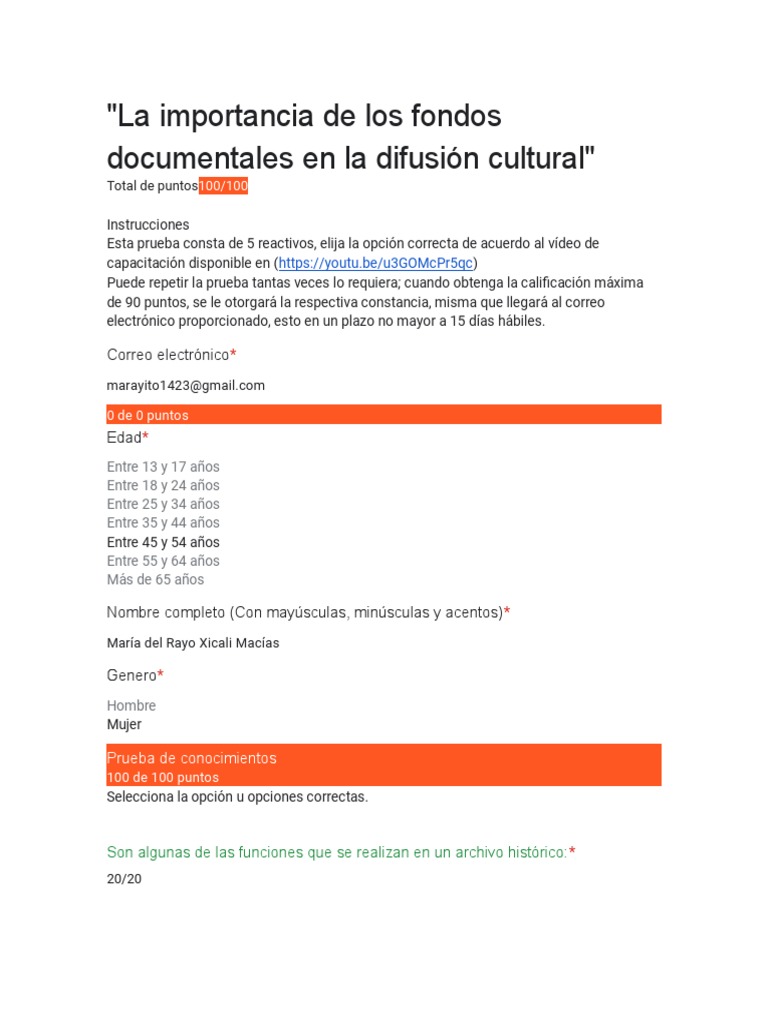 La Importancia de Los Fondos Documentales en La Difusión Cultural Cuestionario 5 | PDF