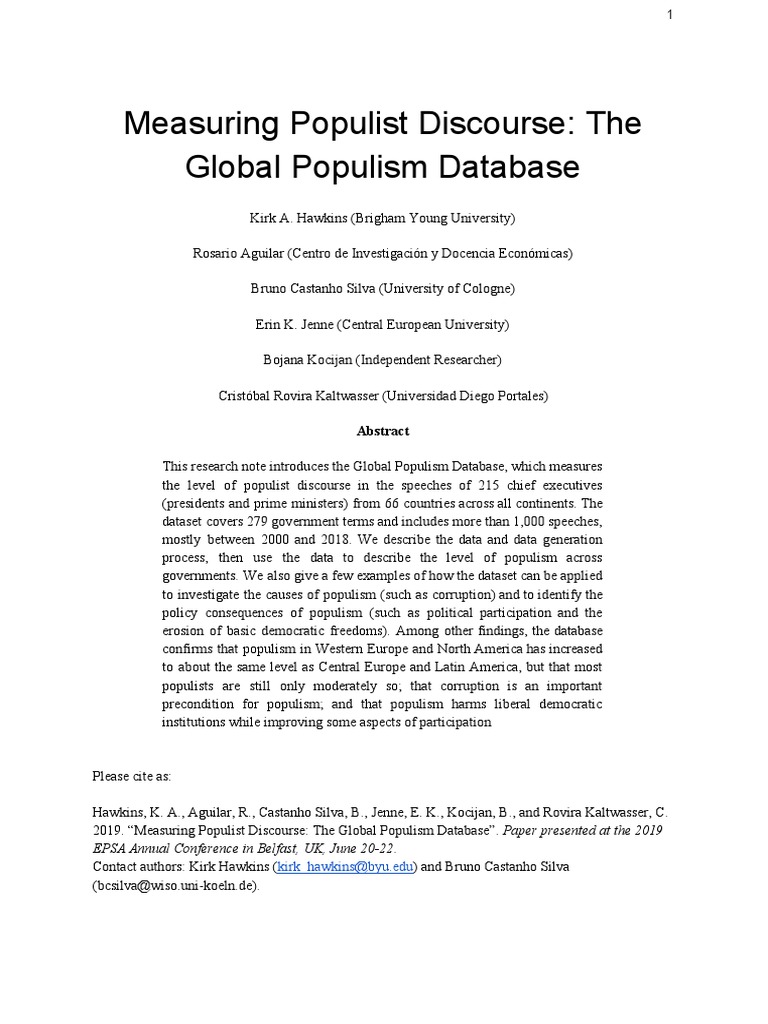 Global Populism Database Paper PDF | PDF | Populism | Rubric (Academic)