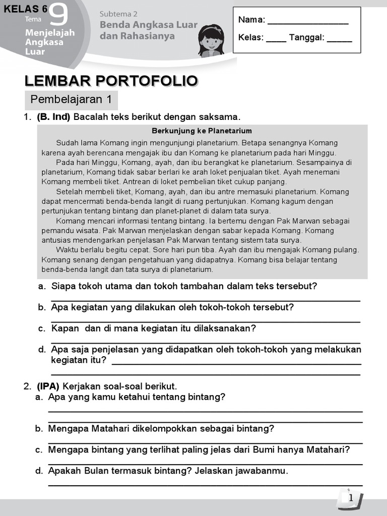 LEMBAR PORTOFOLIO BUPENA 6D Tema 9 Sub 2 | PDF