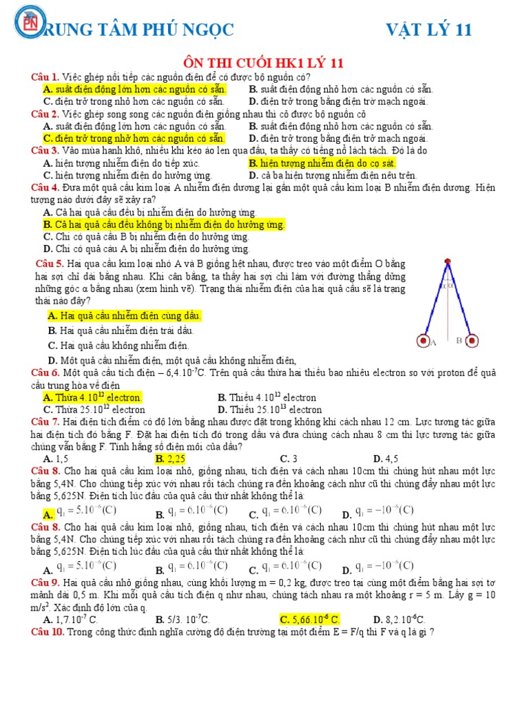 Ôn Thi Cuối Hk1 Lý 11 | PDF