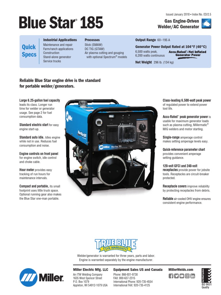 Blue Star 185 | PDF | Horsepower | Electric Generator