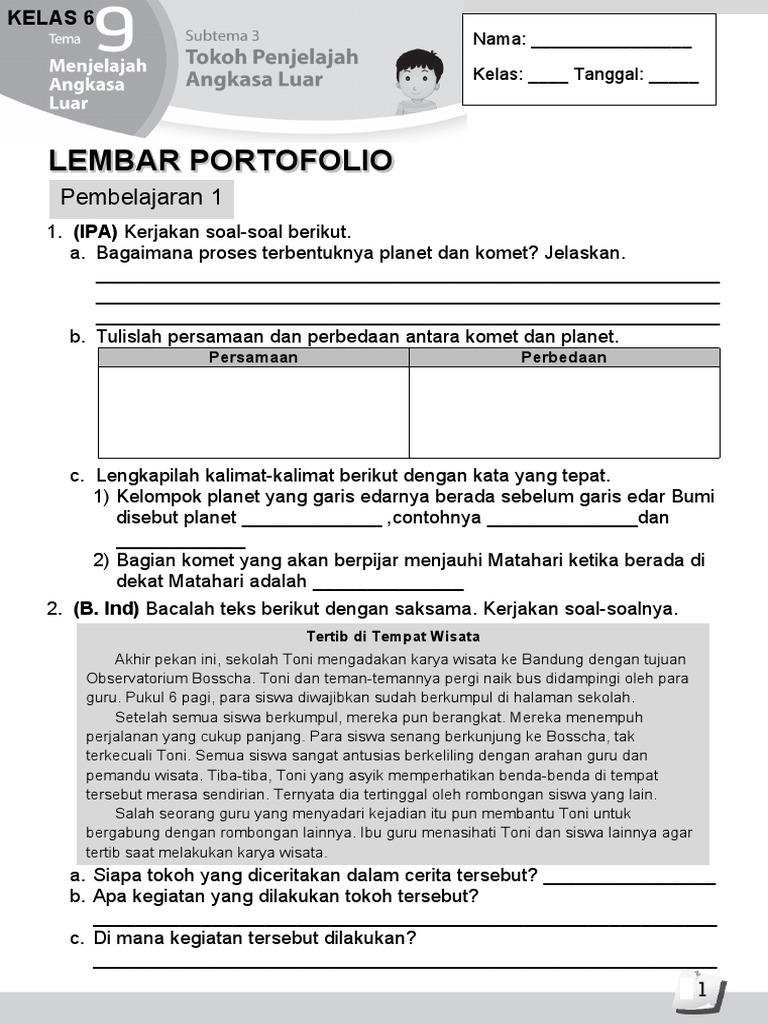 LEMBAR PORTOFOLIO BUPENA 6D Tema 9 Sub 3 | PDF | Kajian Bahasa Asing