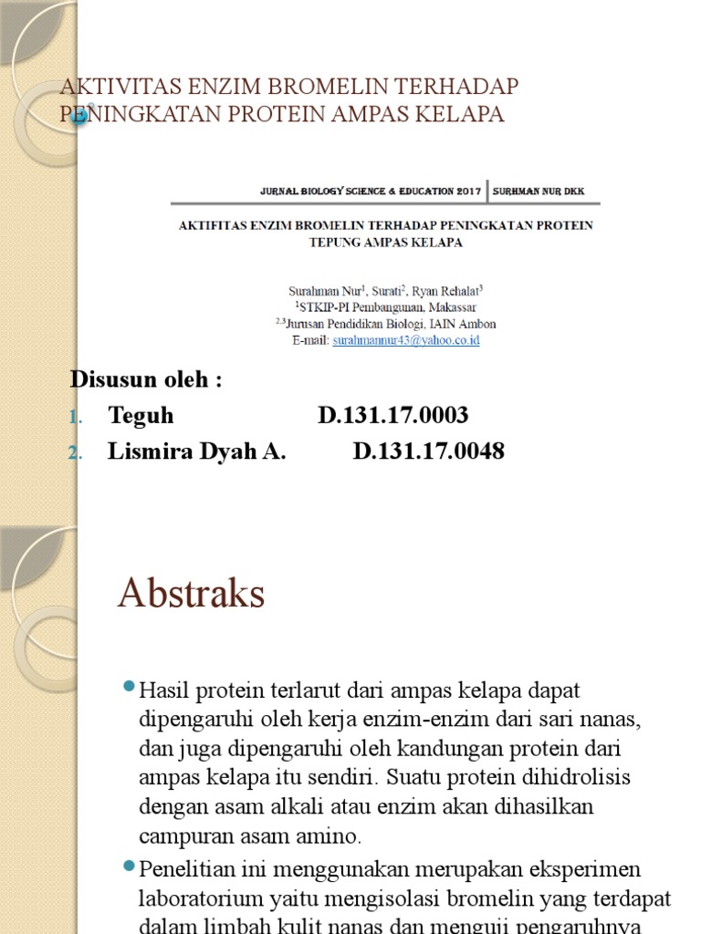 Aktivitas Enzim Bromelin Terhadap Peningkatan Protein Ampas Kelapa | PDF
