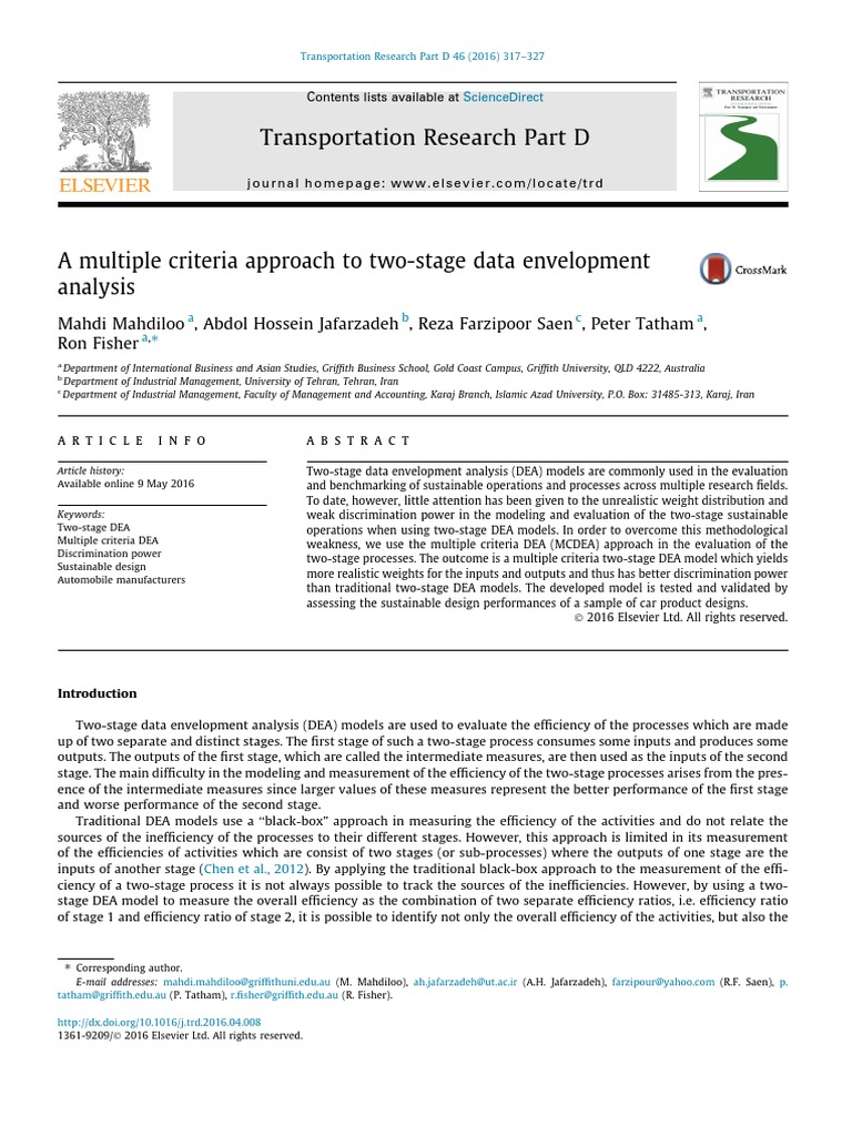 A Multiple Criteria Approach To Two ST 2016 Transportation Research ... A Multiple Criteria Approach To Two ST 2016 Transportation Research ...