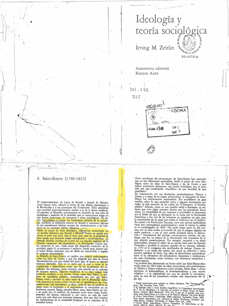 Zeitlin - Saint Simon y Comte - Ideología y Teoría Sociológica | PDF