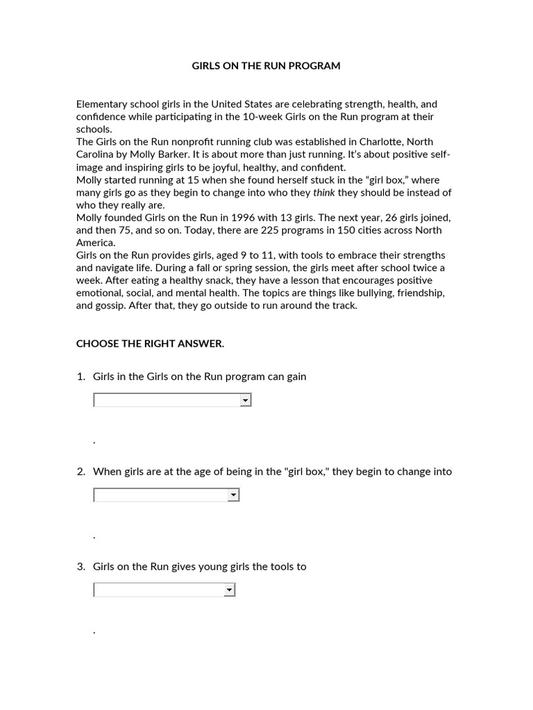 Girls On The Run Program Reading | PDF | Self-Improvement