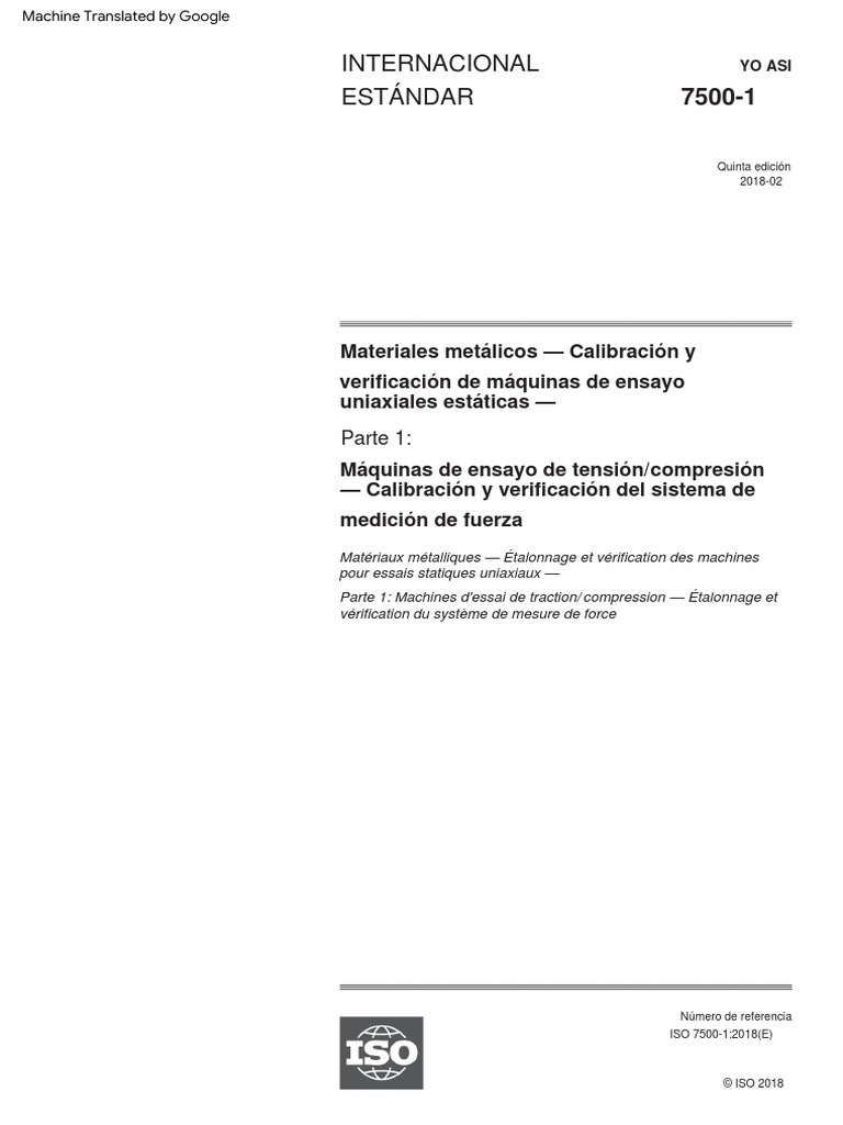 Iso 7500 1 2018 1 ESPAÑOL | PDF | Calibración | Medición