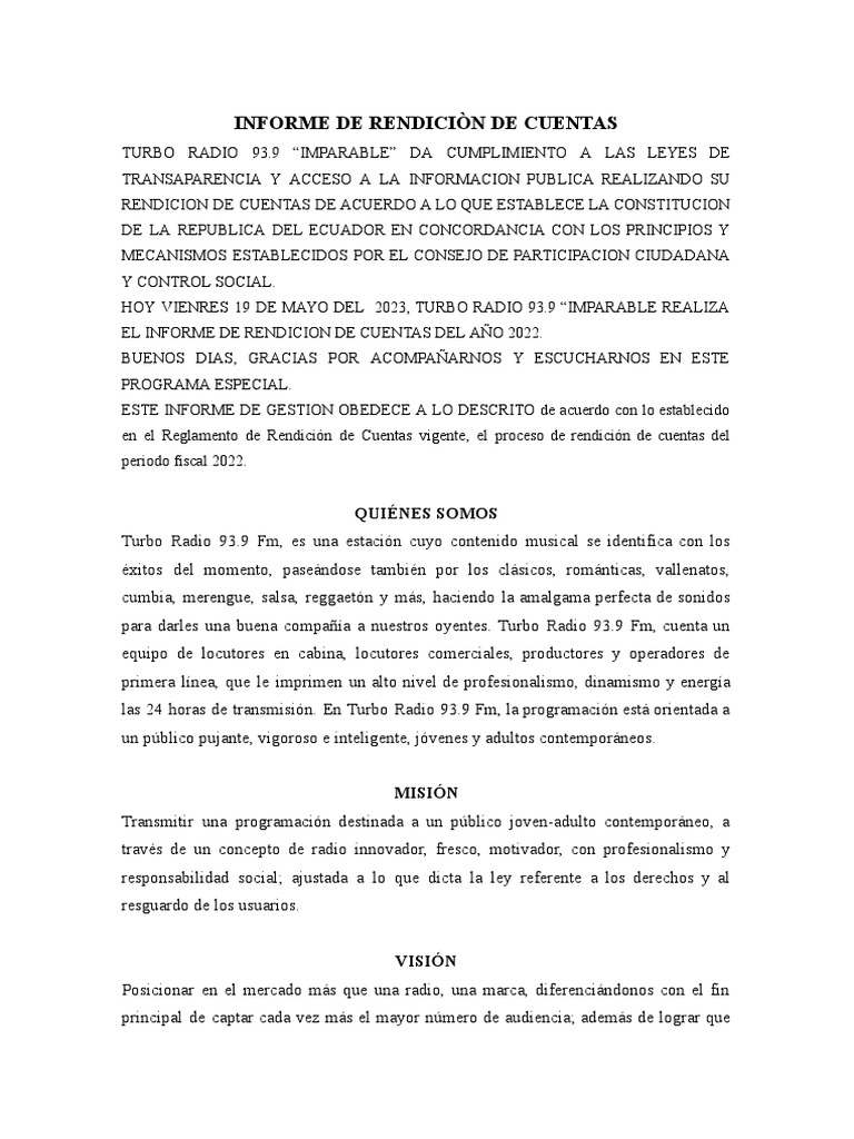 Informe Rendición de Cuentas. | PDF