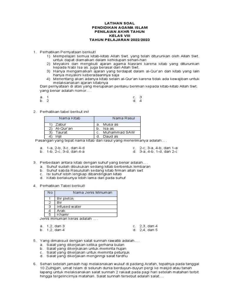 Latihan Soal Pai Kelas Viii Pat | PDF