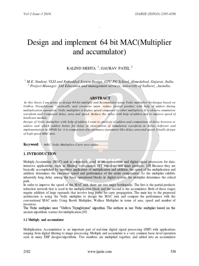 Design And Impliment 64 Bit Mac Multiply And Accumulate Ijariie2182 Pdf Electronic