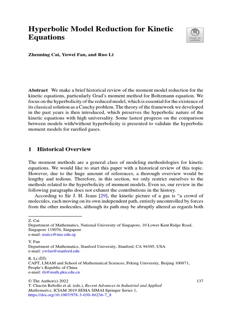 Hyperbolic Model Reduction For Kinetic Equations: Zhenning Cai, Yuwei ...