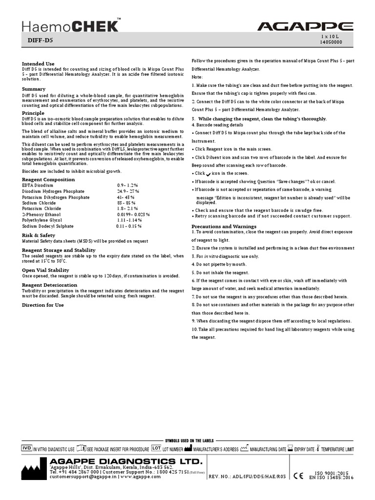 Diluent D5 For Mispa Count Plus | PDF | Science & Mathematics