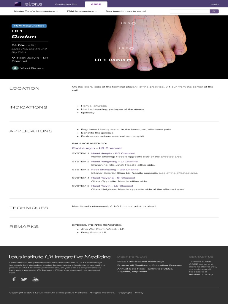 Dadun (LR 1) Master Tung's Acupuncture eLotus CORE | PDF | Traditional ...