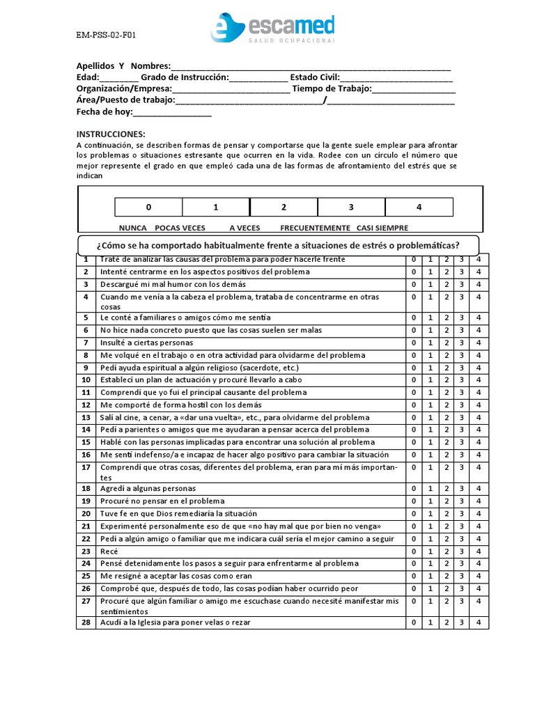 TEST DE AFRONTAMIENTO AL ESTRÉS | PDF