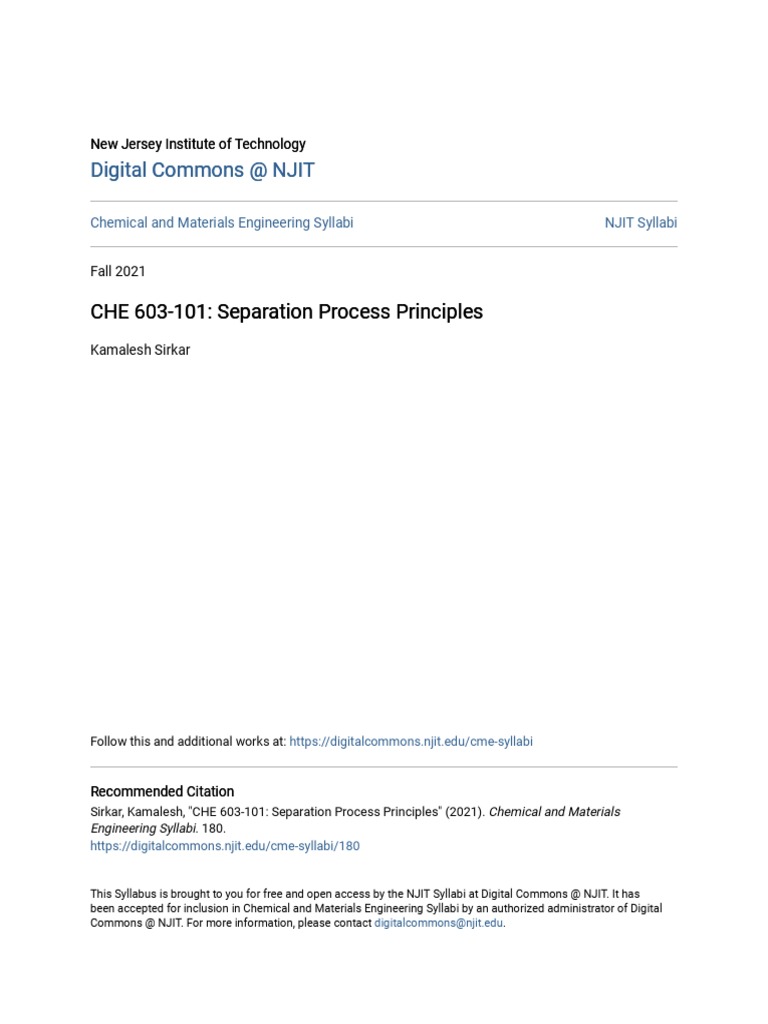 Separation Process Principles Syllabus | PDF | Chromatography | Membrane
