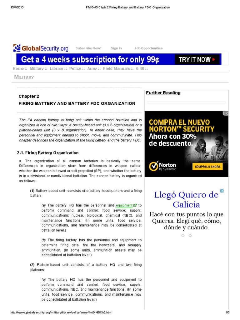 FM 6-40 CHPTR 2 Firing Battery and Battery FDC Organization | PDF ...