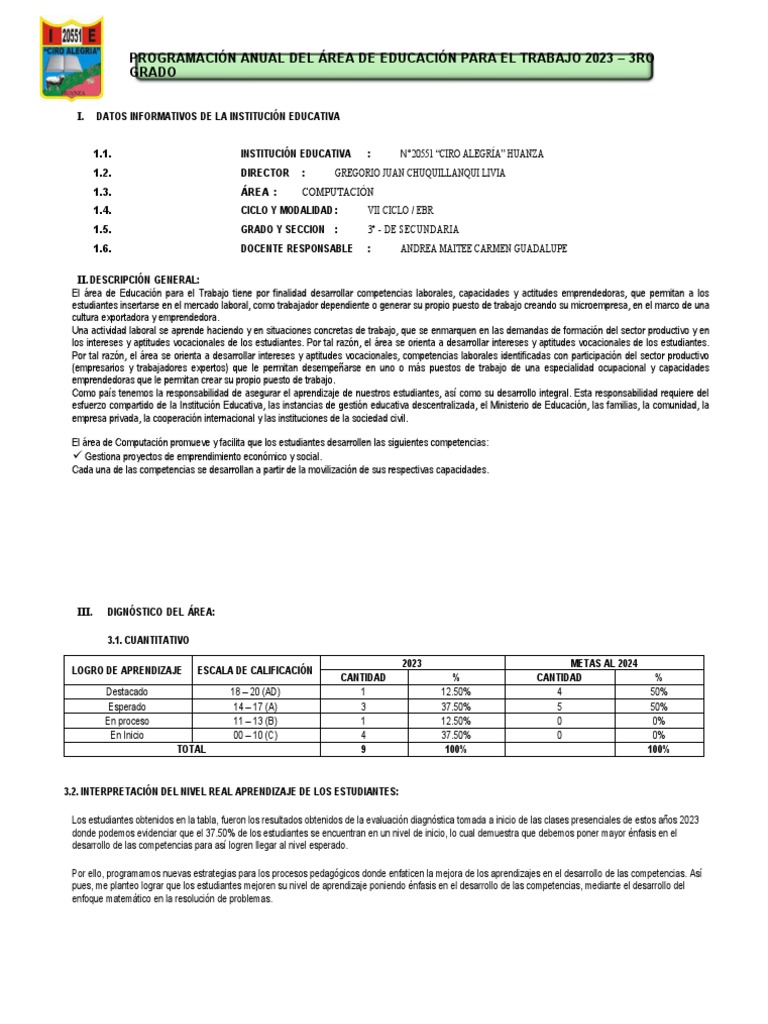 Programacion 3 de Secudaria | PDF | Evaluación | Aprendizaje