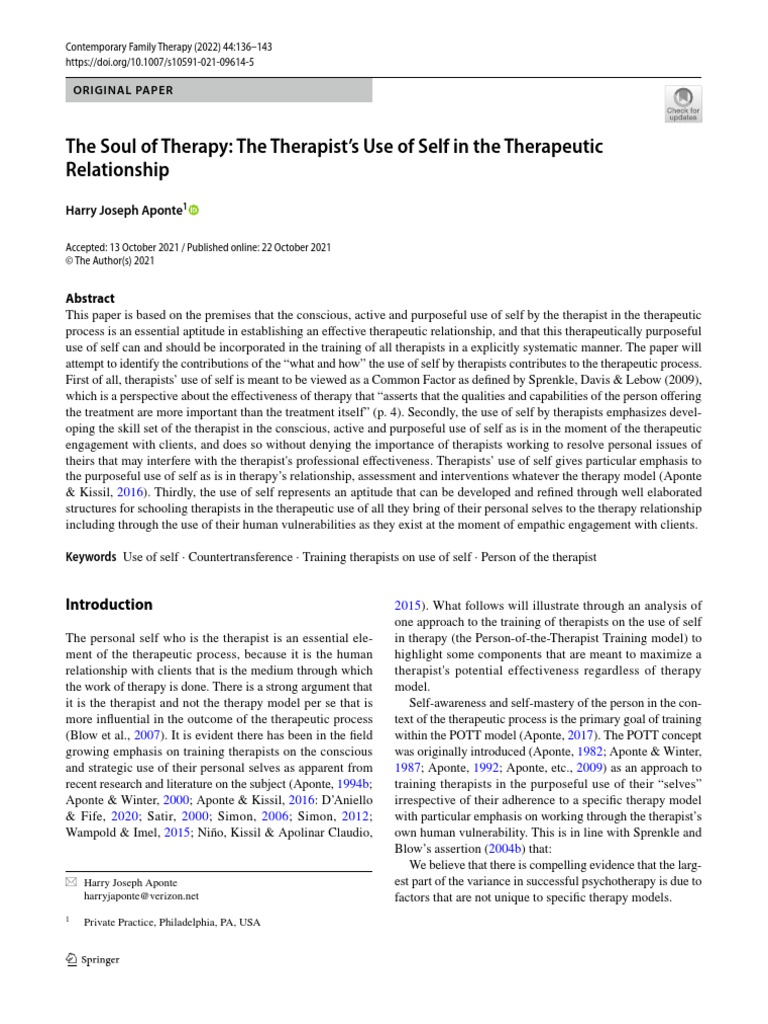 The Soul of Therapy: The Therapist's Use of Self in The Therapeutic ...
