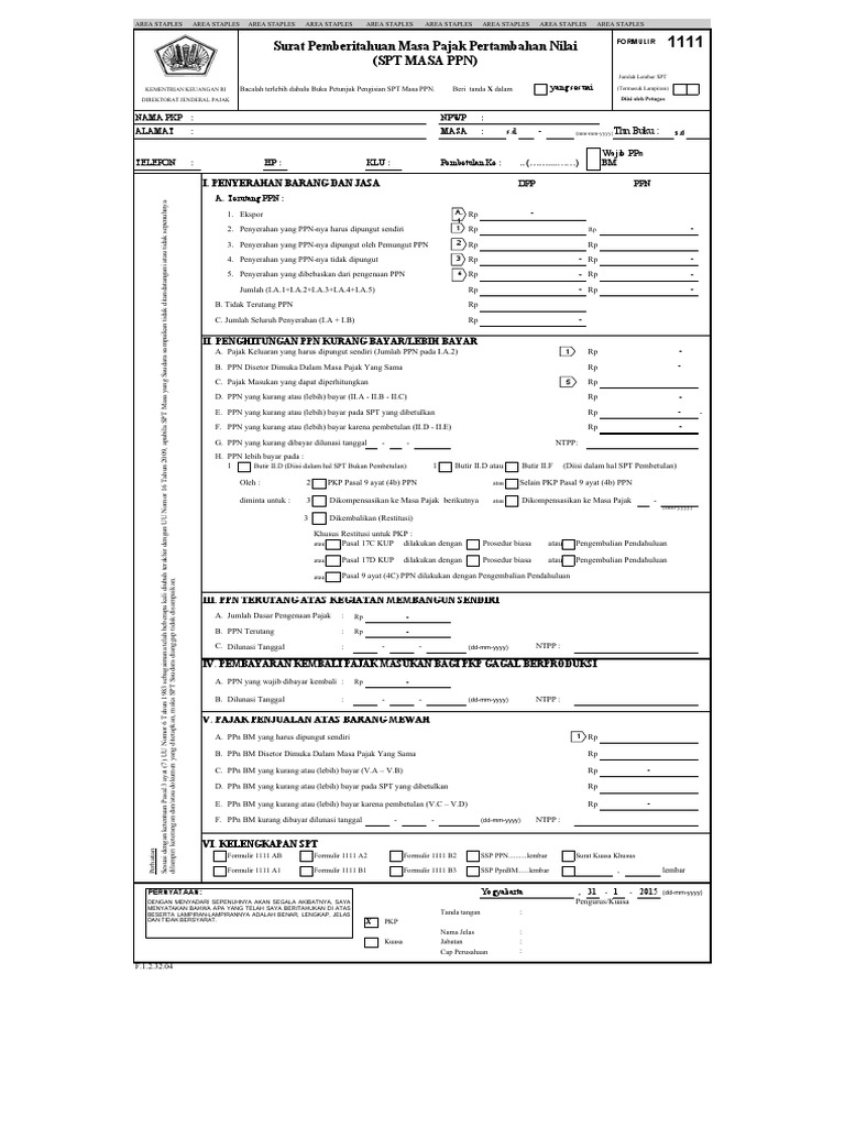 formulir masa SPT PPN 1111 | PDF
