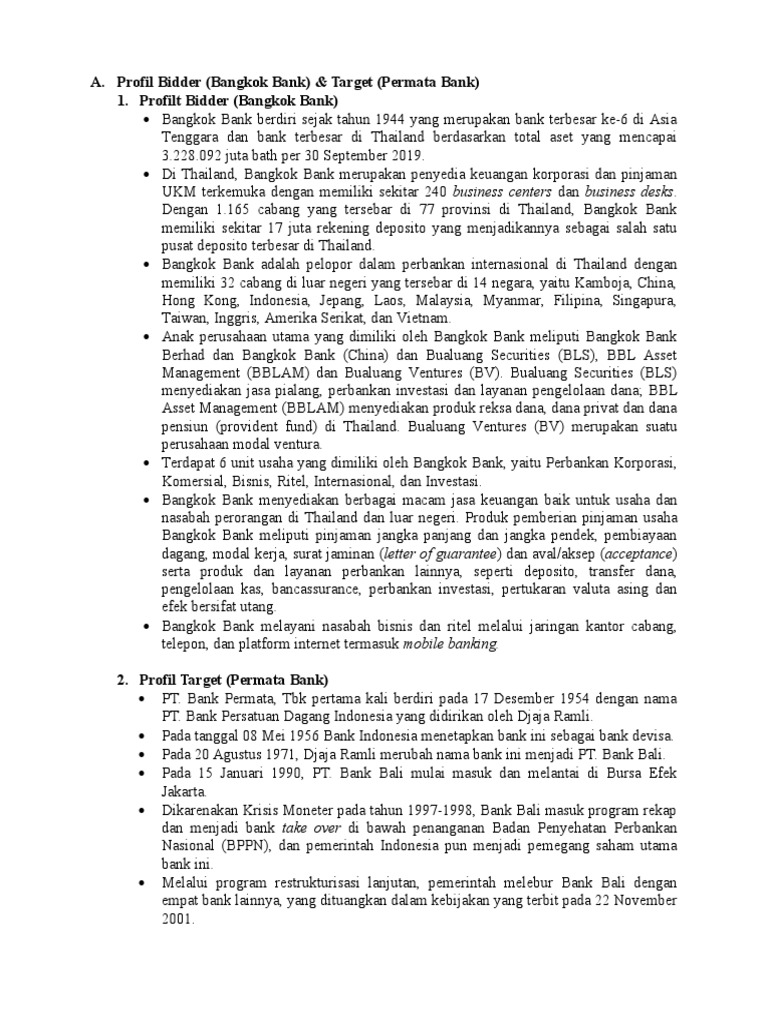 Merger Bangkok Bank dan Permata Bank | PDF | Pengelolaan Keuangan & Uang