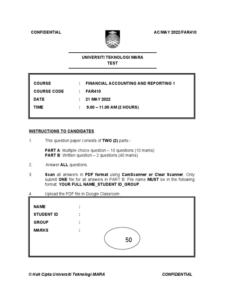 FAR410 Test May 2022 Question | PDF