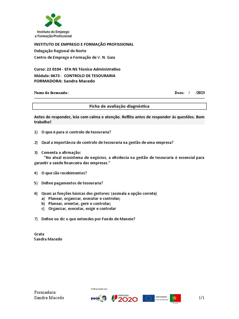UFCD 0673 Ficha de Diagnóstico | PDF