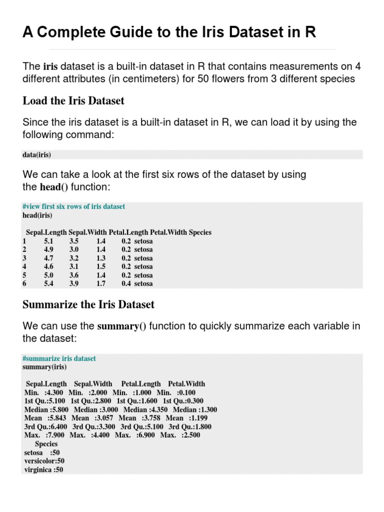 A Complete Guide To The Iris Dataset in R | PDF | Computing ...