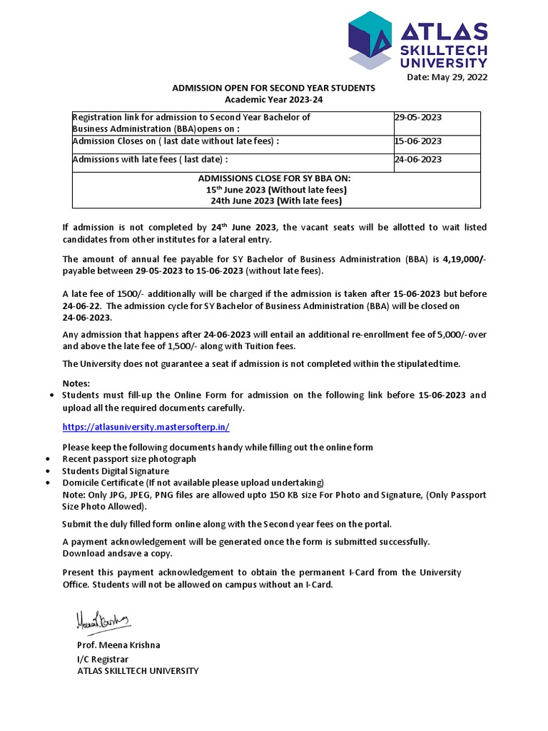 SY BBA Admissions 2023-24 | PDF