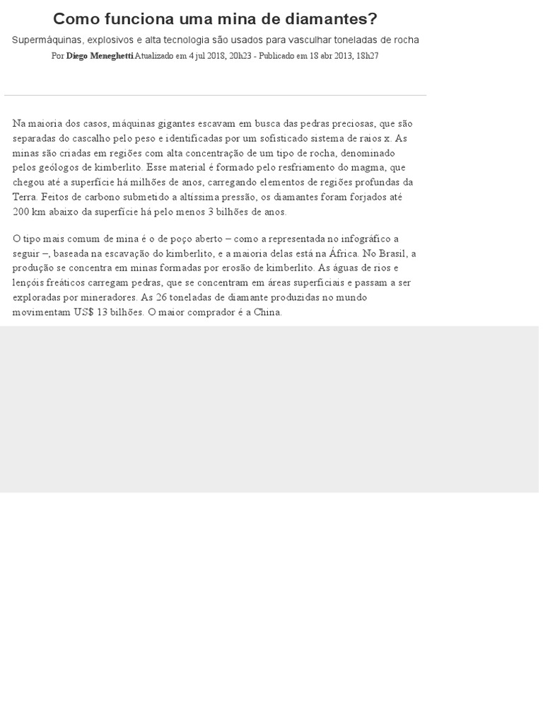 Diamond Funcionamento Mina Diamond | PDF | Diamante | Rochas (Geologia)