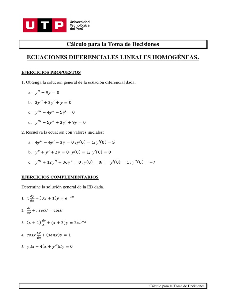 S05.s1-Ecuaciones diferenciales lineales homogéneas_Ejercicios | PDF
