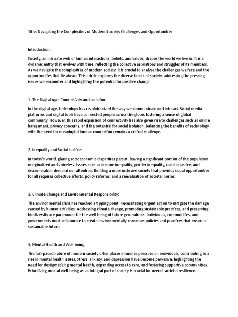 Modern Society: Challenges & Opportunities | PDF | Civic Engagement ...