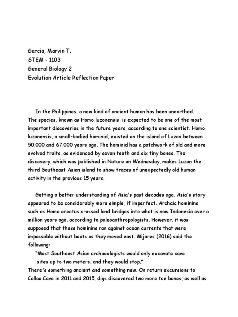 Evolution Article Reflection Paper | PDF | Paleoanthropology | Human ...