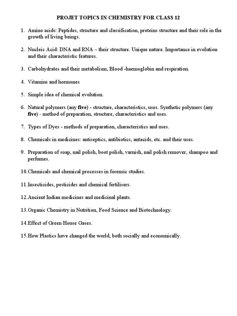 Projet Topics in Chemistry For Class 12 | PDF | Inorganic Chemistry | Acid
