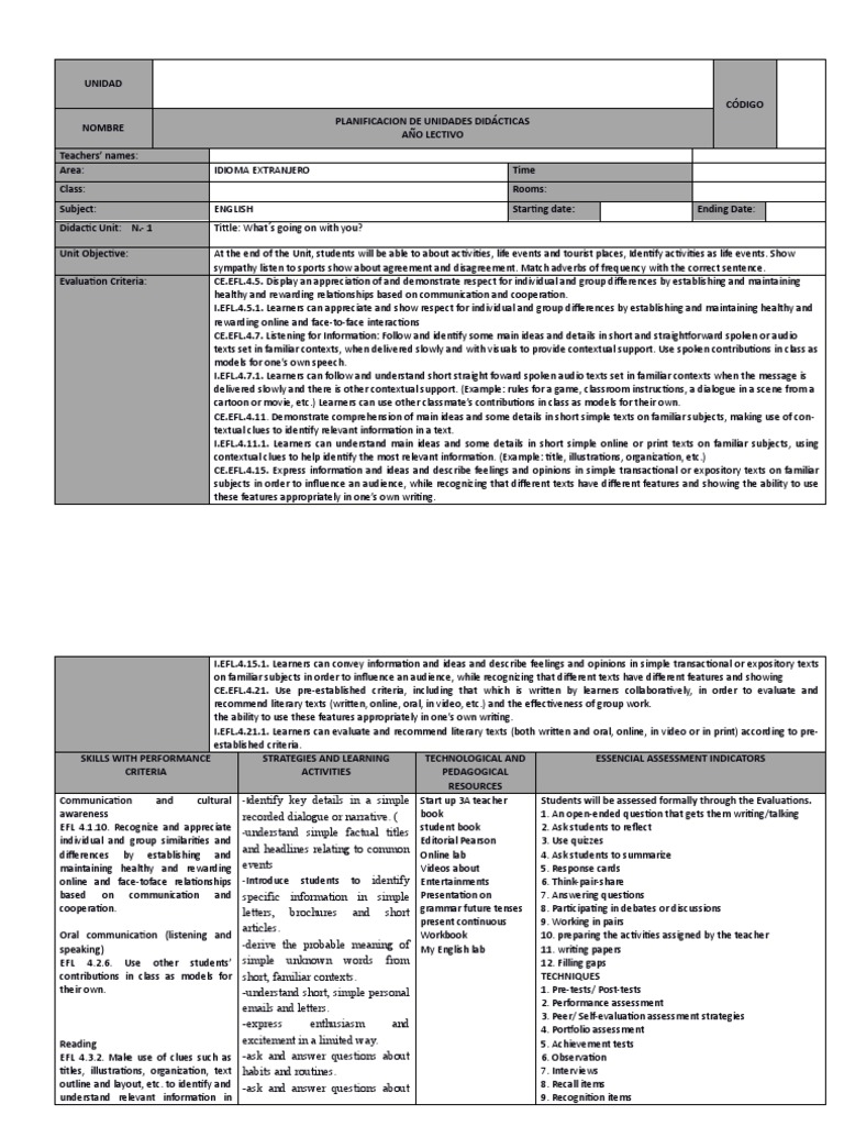 Plan Unidad 3a Star Up | Download Free PDF | English As A Second Or ...