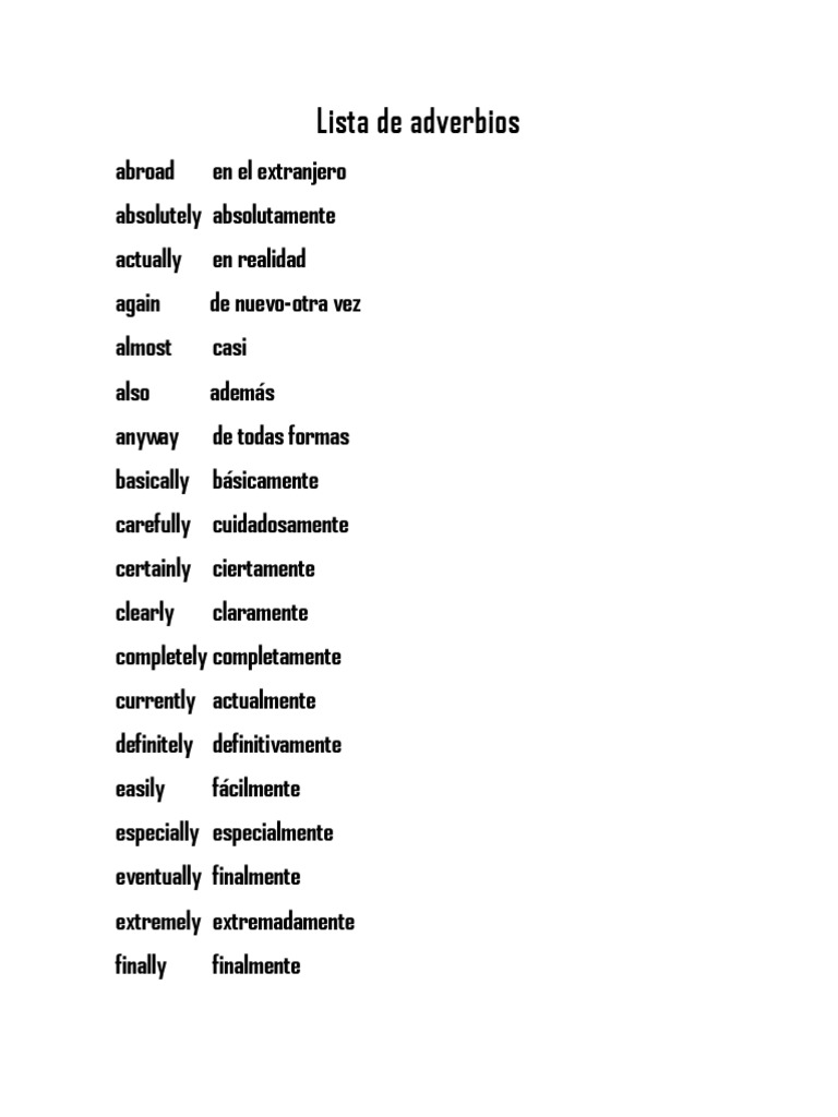Lista de Adverbios | PDF