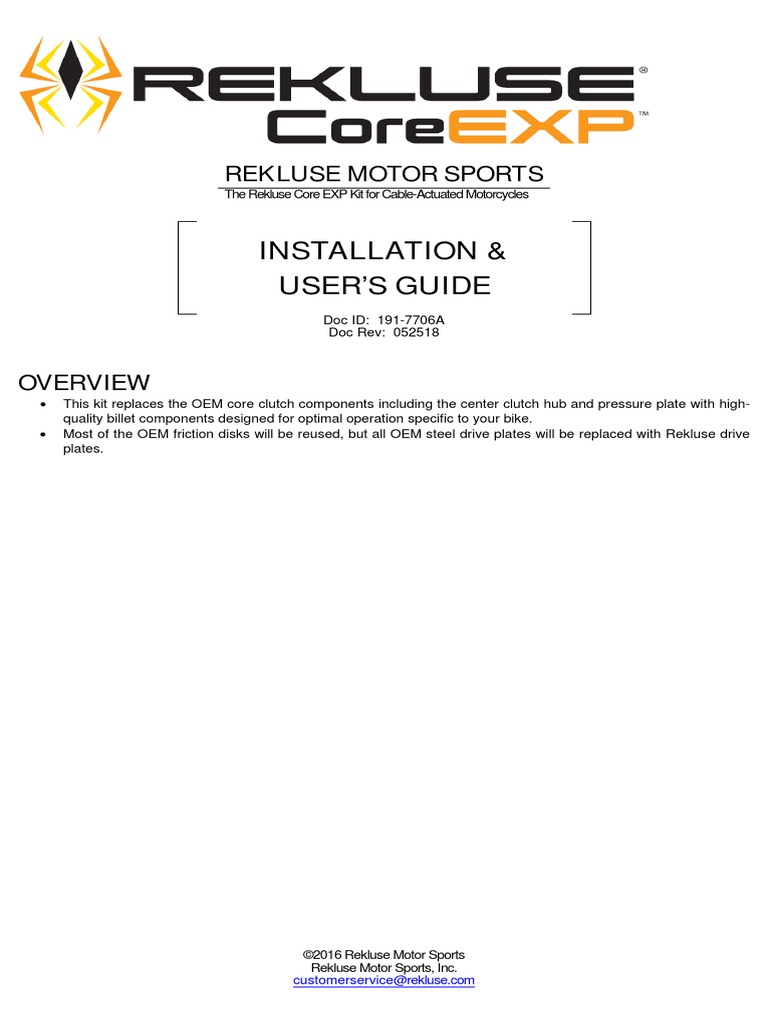 191-7706A Rekluse Core EXP 3.0 Installation Guide Cable | PDF | Clutch ...