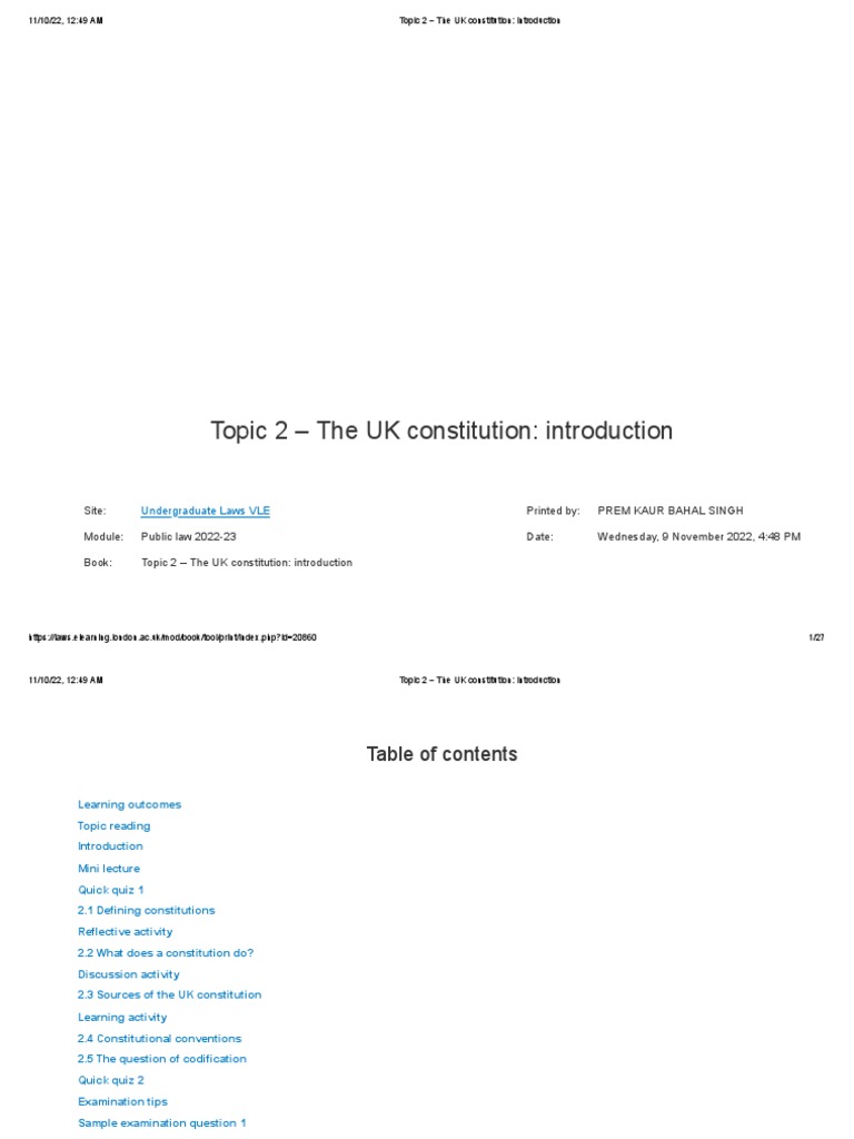 Topic 2 - The UK Constitution - Introduction | PDF | Constitution | Codification (Law)