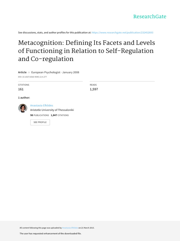 Metacognition and Self-Regulation Insights | PDF | Science & Mathematics