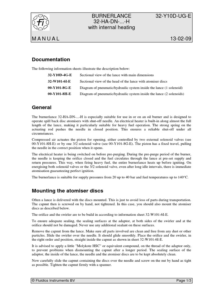 3.4 Burner Lance Manual | PDF | Valve | Electric Heating