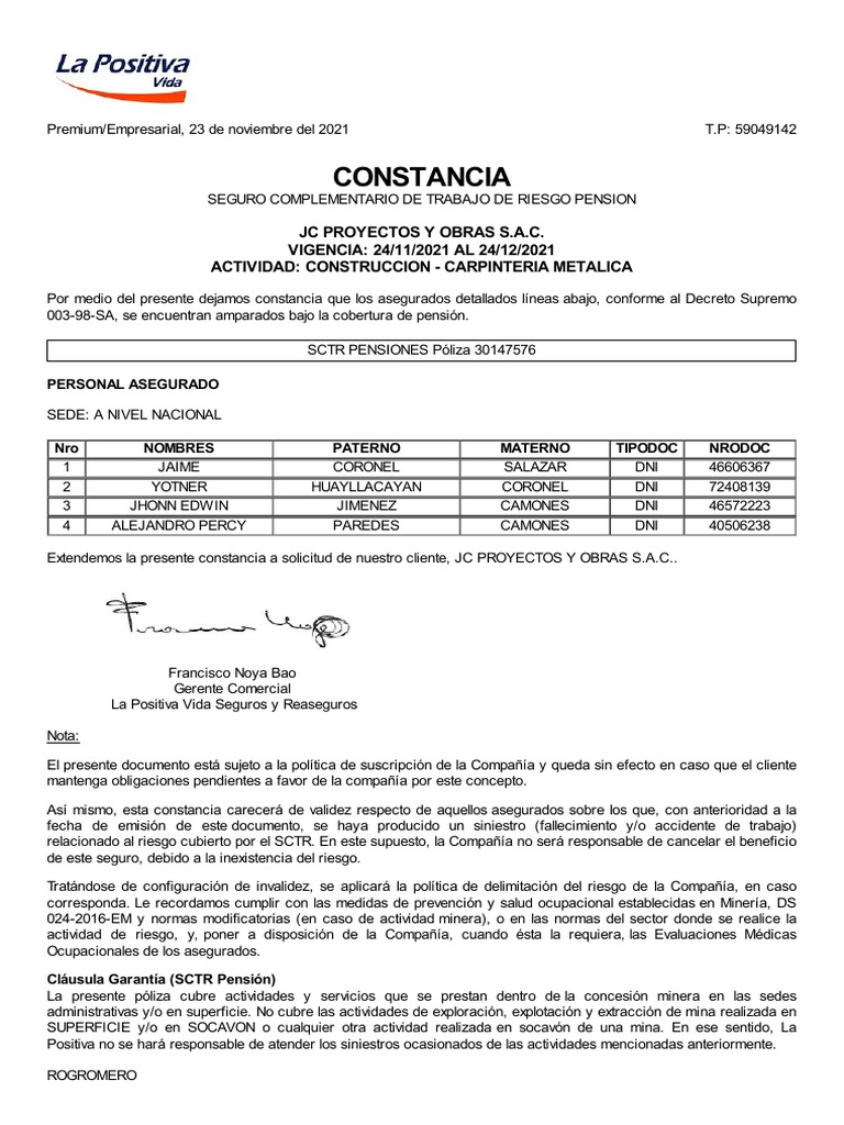 SCTR Pension Positiva | PDF