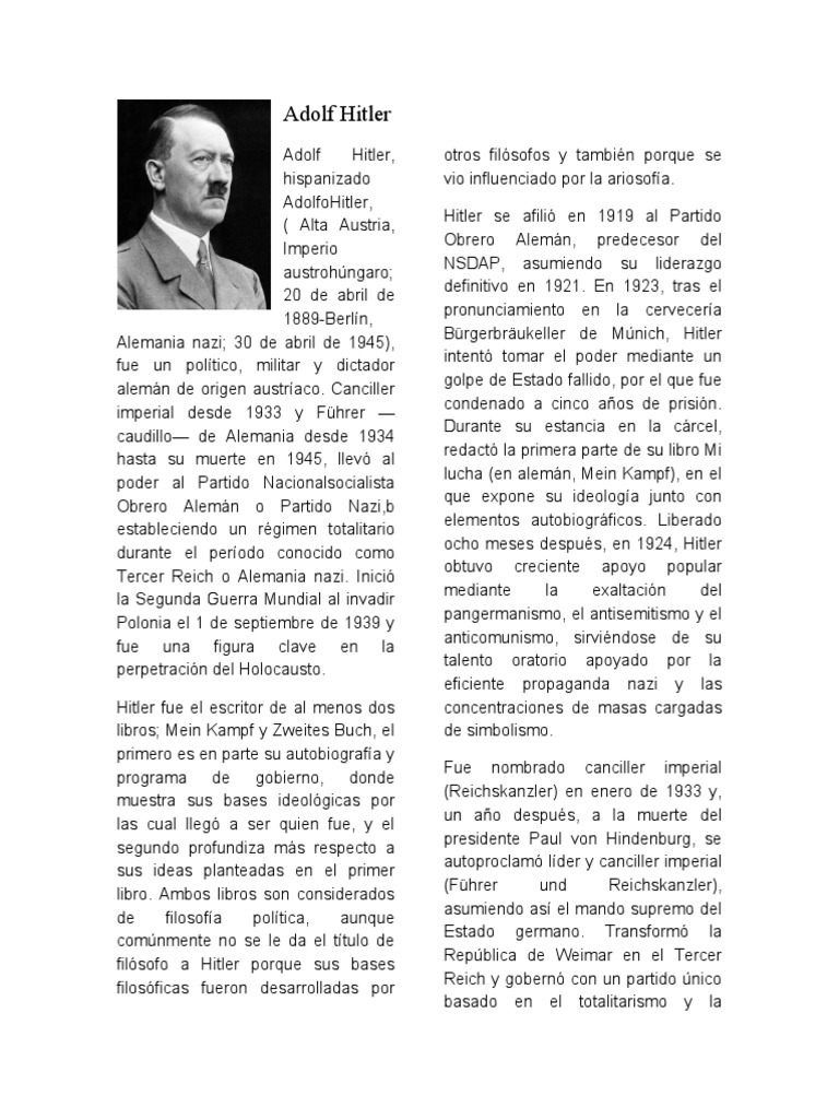 Adolf Hitler Biografia | PDF | Adolf Hitler | Alemania nazi